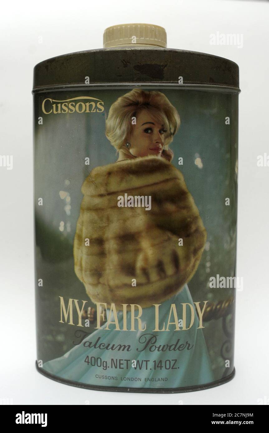 Talcum powder My Fair Lady, Cussons, London, England. Pot clearly used ...