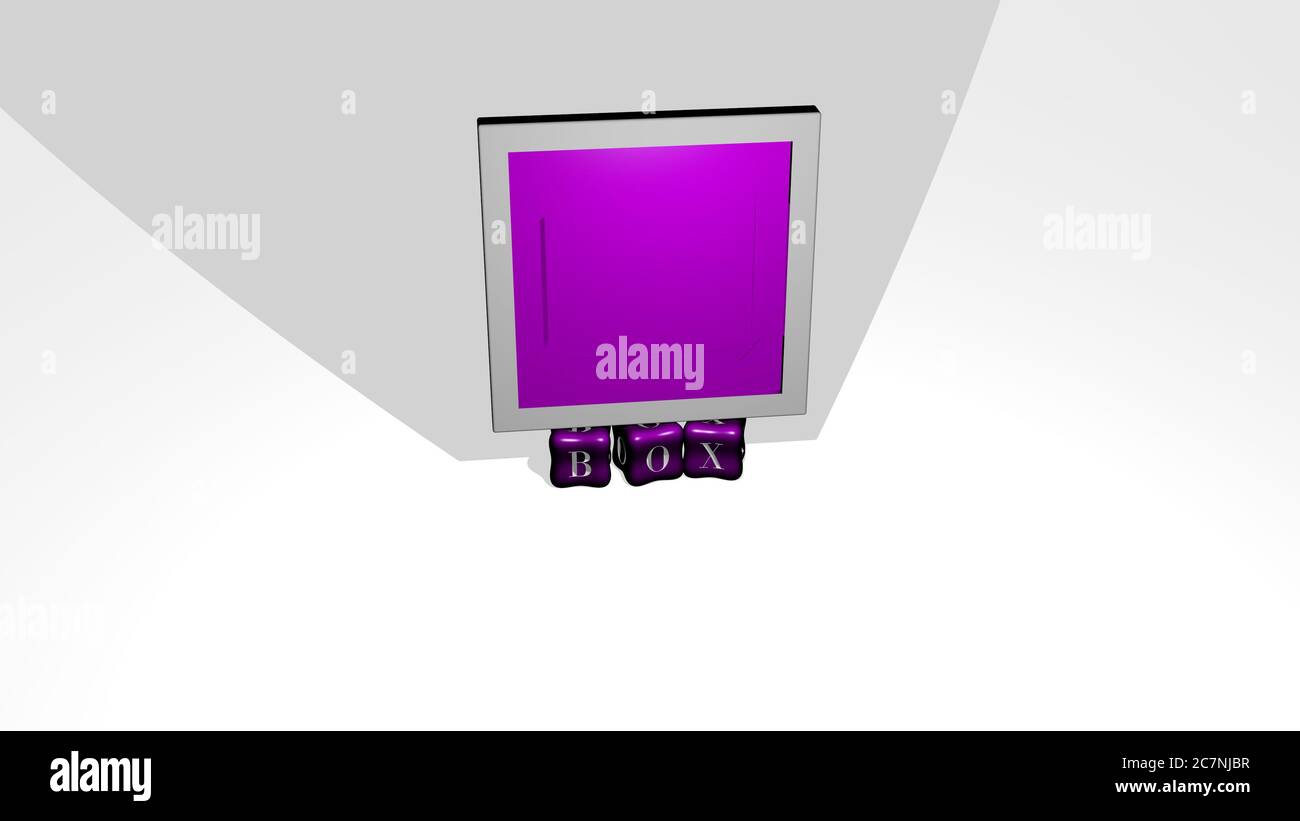 3D graphical image of box vertically along with text built by metallic ...