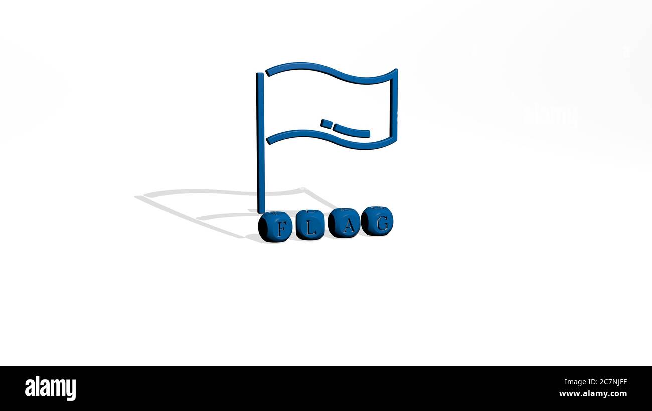 3D graphical image of flag vertically along with text built by metallic ...