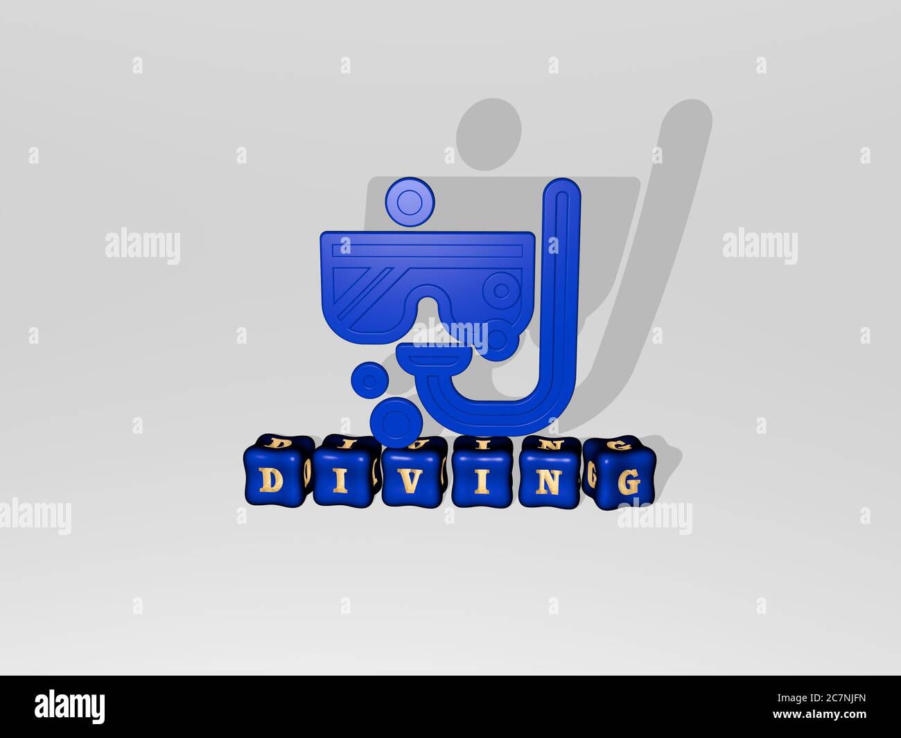 3D illustration of DIVING graphics and text made by metallic dice ...