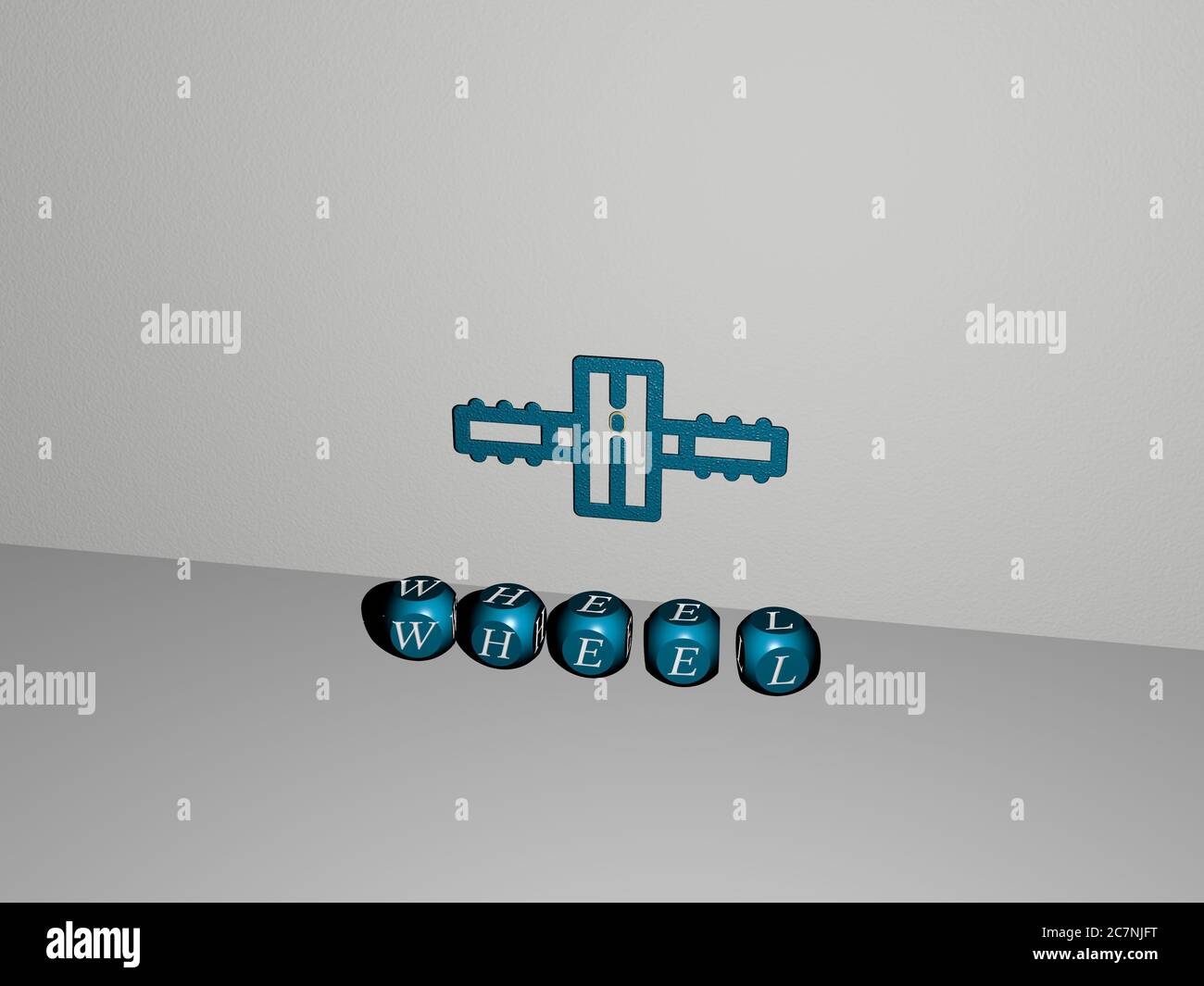 3D illustration of WHEEL graphics and text made by metallic dice ...