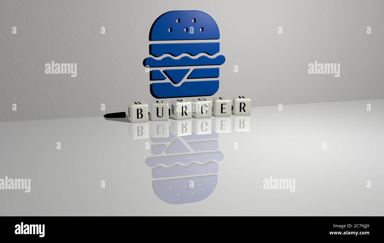 3D graphical image of BURGER vertically along with text built by ...