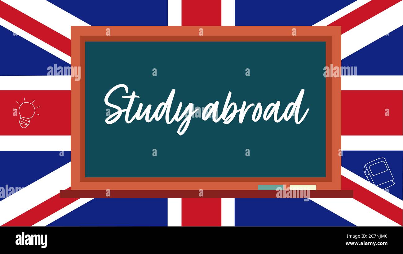 Vector Illustration of "Study Abroad" Text on a Green Board with a ...