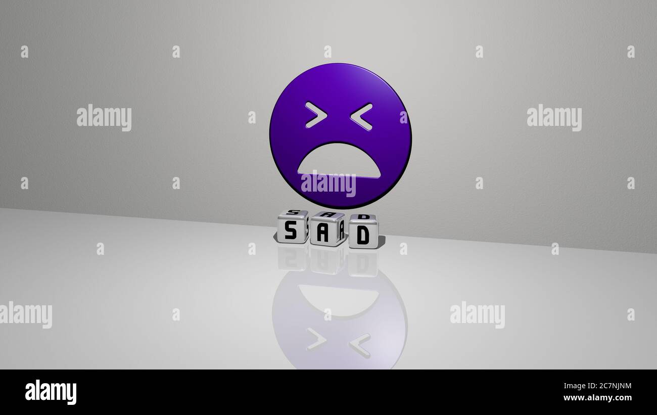 3D representation of sad with icon on the wall and text arranged by ...