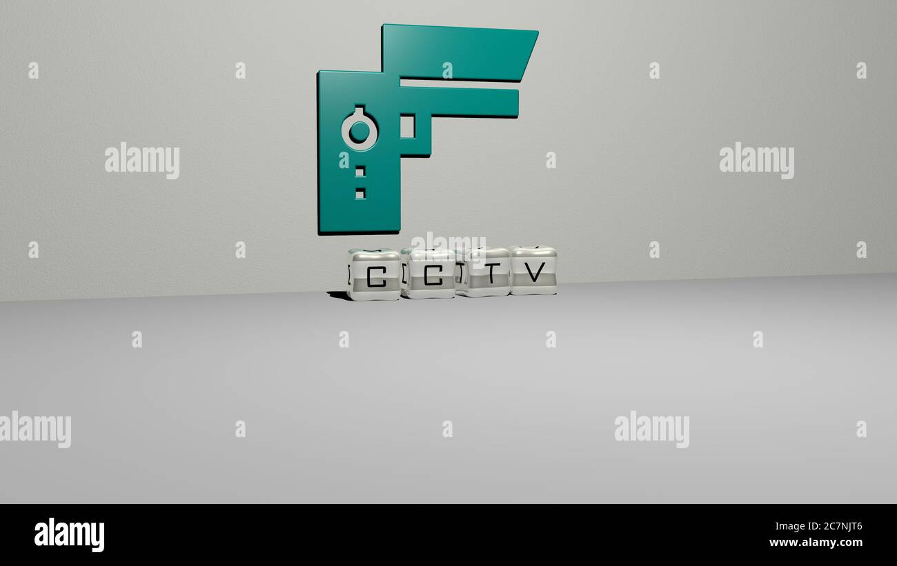 3D illustration of cctv graphics and text made by metallic dice letters ...