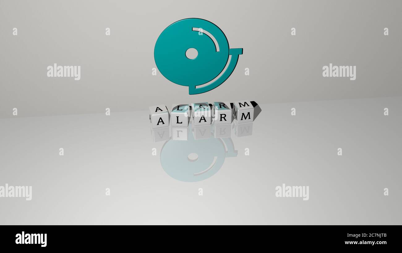 3D illustration of ALARM graphics and text made by metallic dice ...