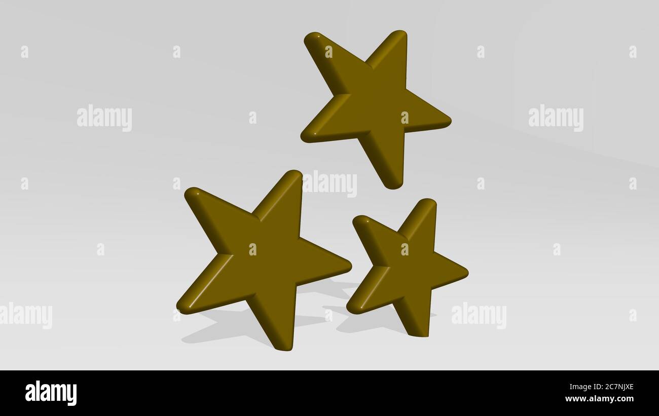 STARS stand with shadow. 3D illustration of metallic sculpture over a ...