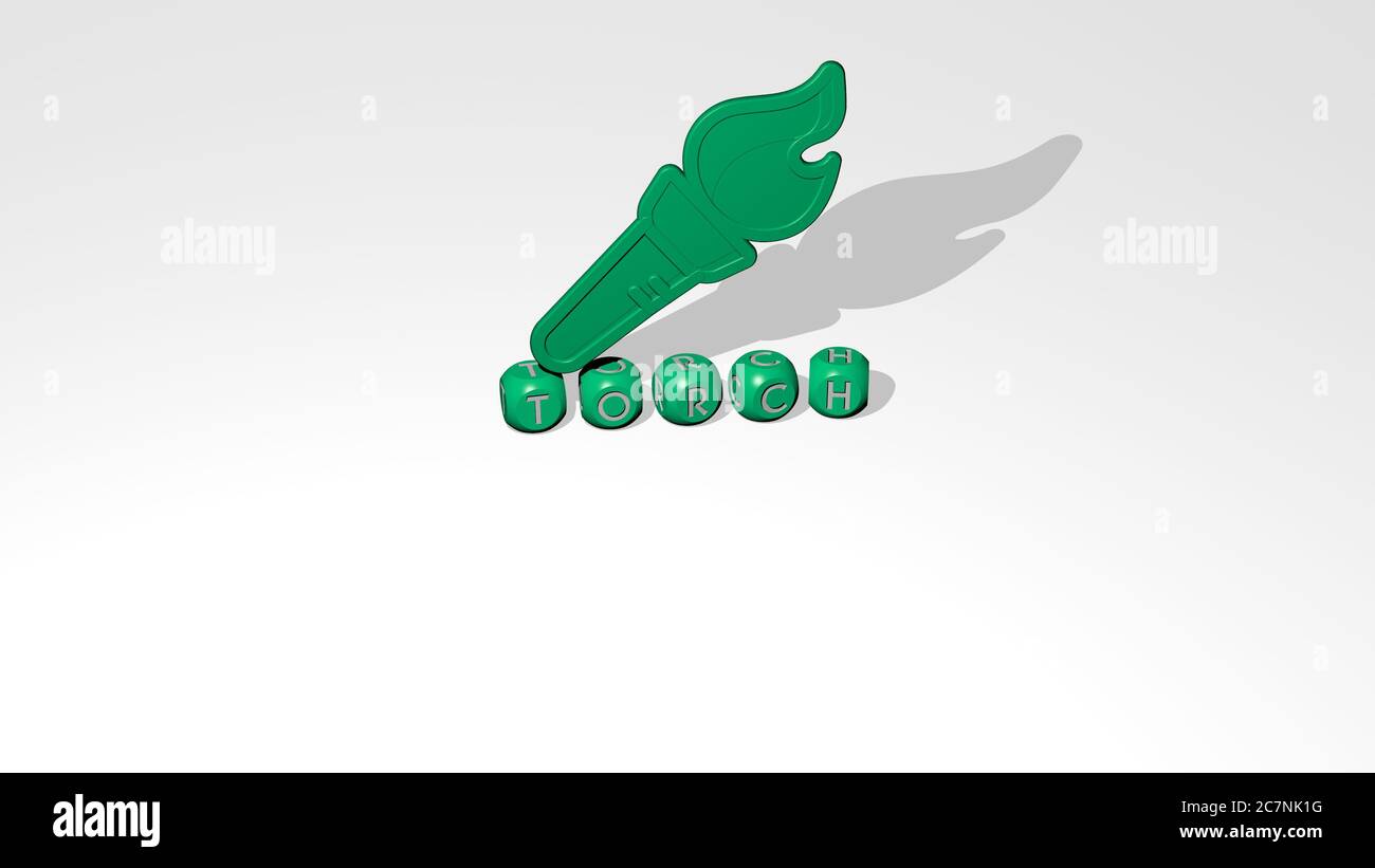 3D illustration of TORCH graphics and text made by metallic dice ...