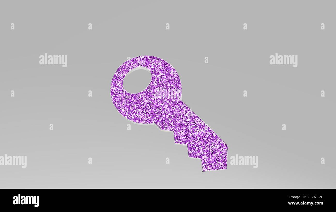 key made by 3D illustration of a shiny metallic sculpture on a wall ...