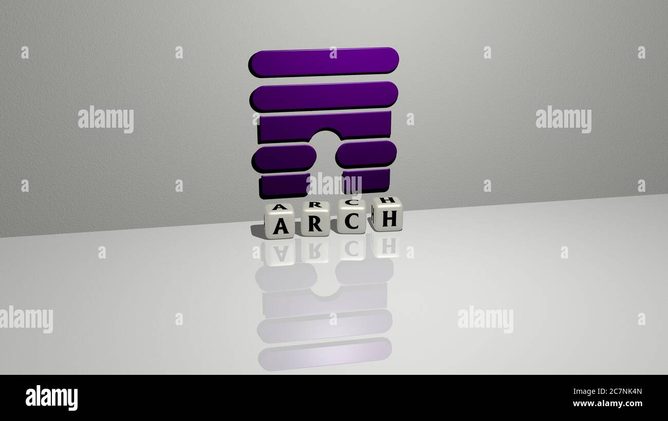 3D representation of arch with icon on the wall and text arranged by ...
