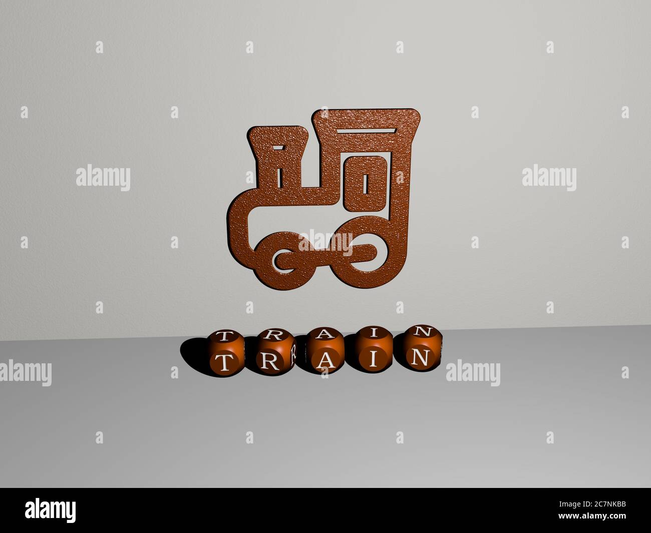 3D illustration of TRAIN graphics and text made by metallic dice ...