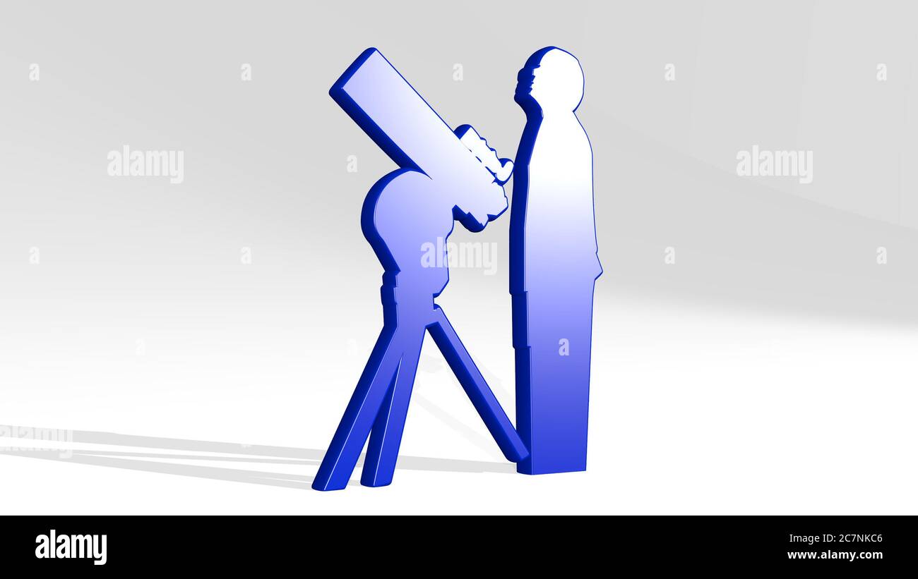 MAN LOOKING AT STARS WITH TELESCOPE stand with shadow. 3D illustration ...