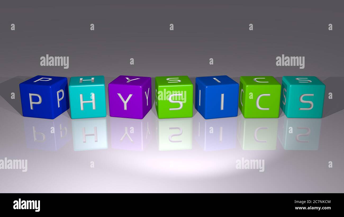 PHYSICS arranged by cubic letters on a mirror floor, ideal for concept ...