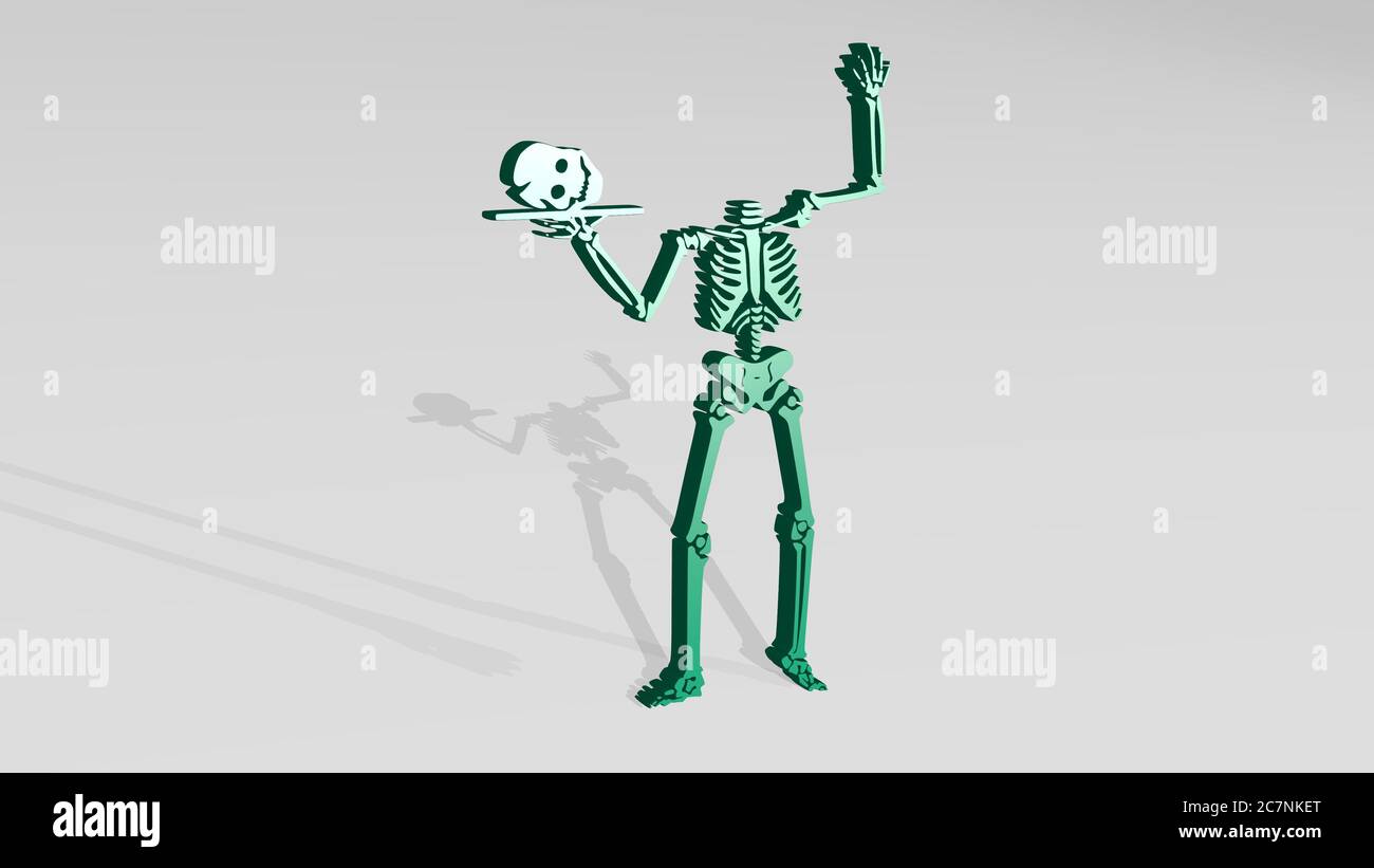 skeleton made by 3D illustration of a shiny metallic sculpture with the ...