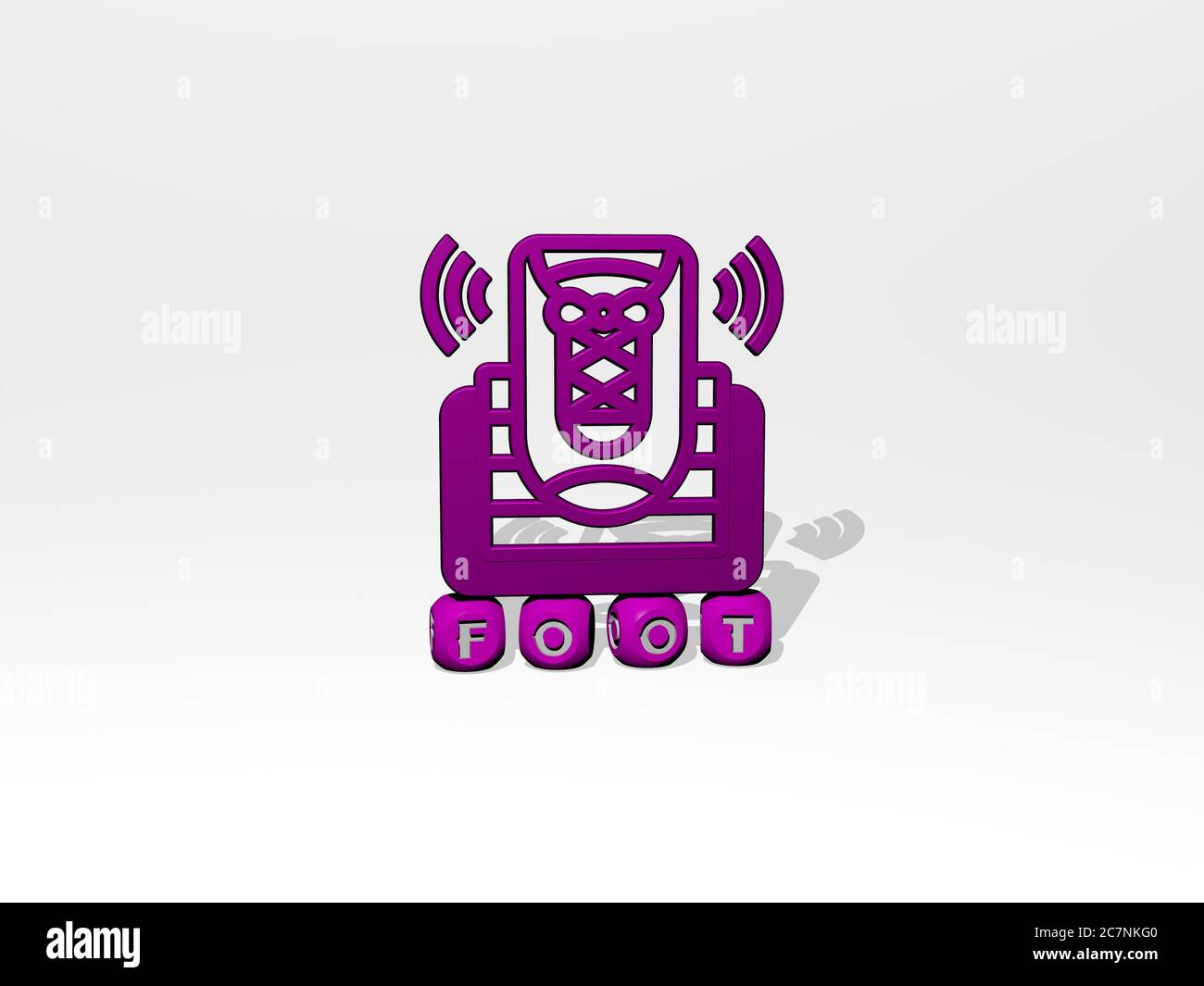 3D illustration of FOOT graphics and text made by metallic dice letters ...