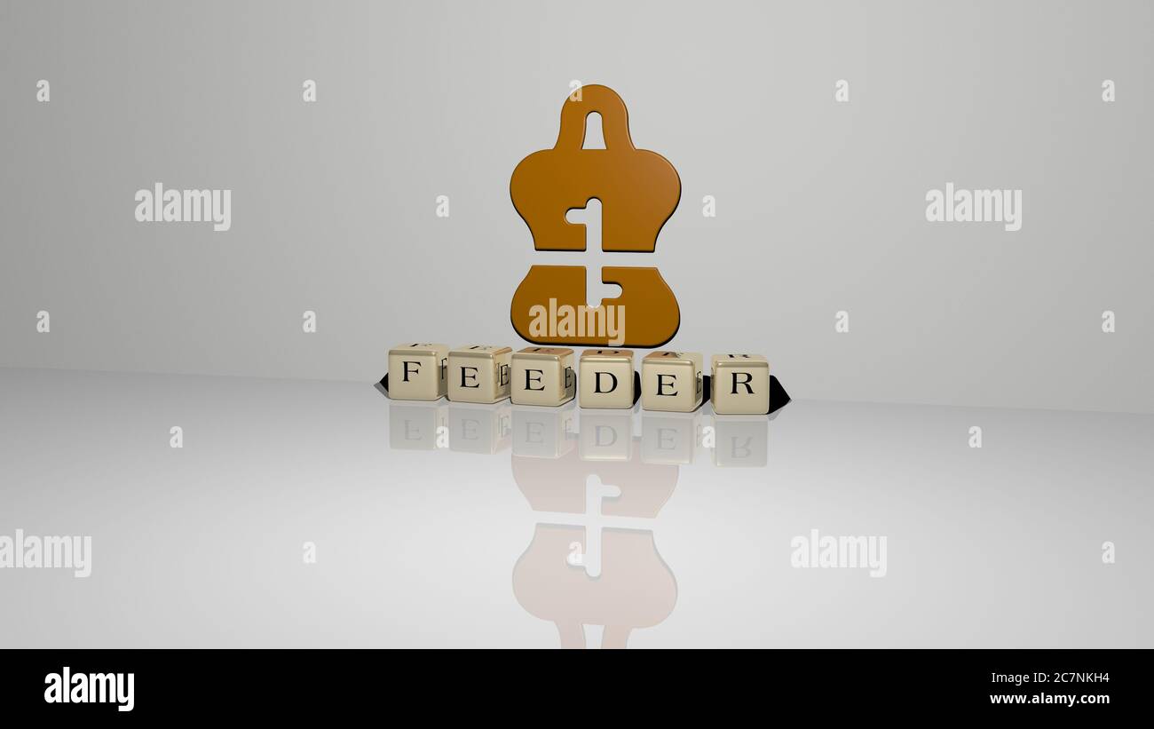 3D illustration of feeder graphics and text made by metallic dice ...