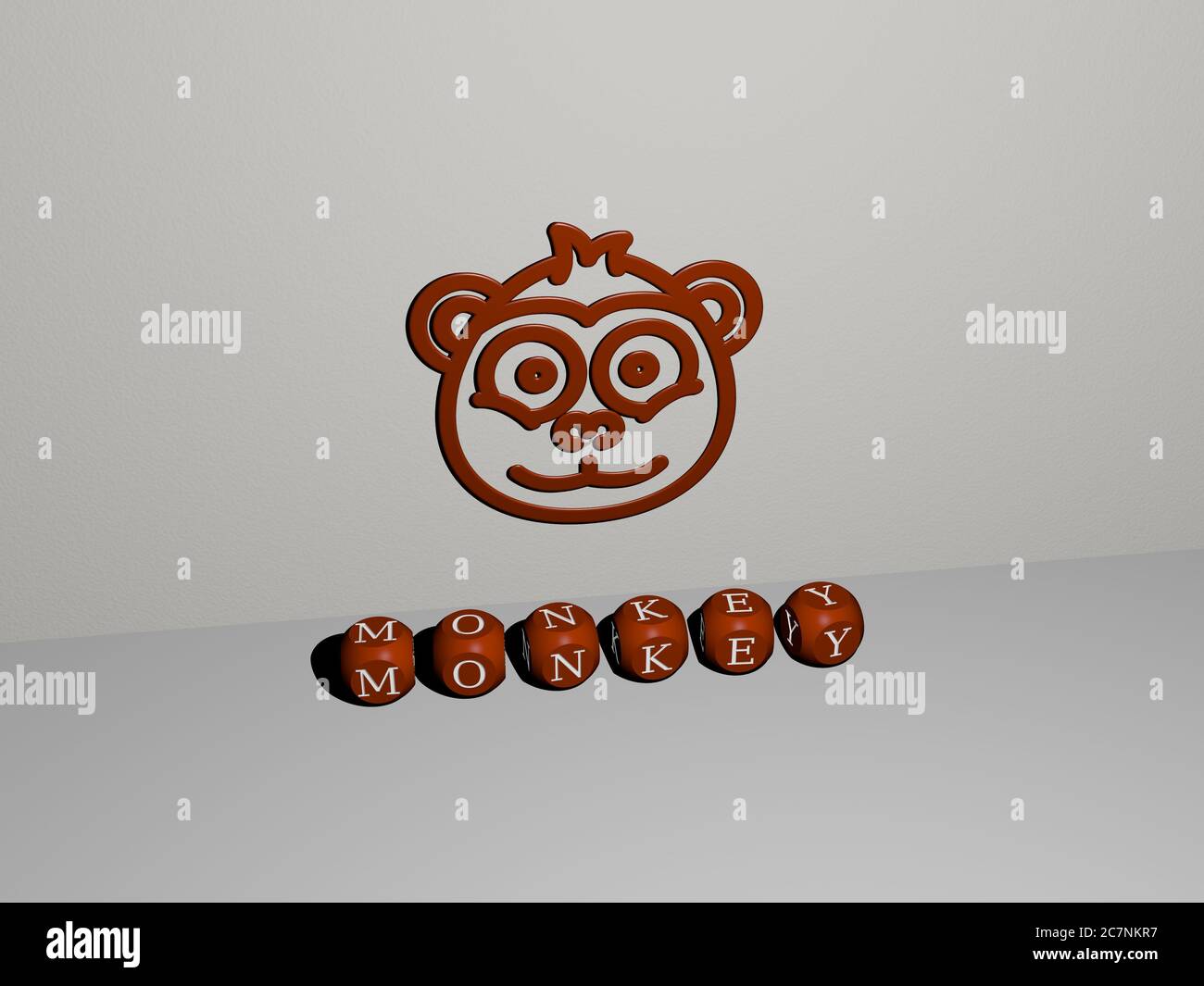 3D illustration of monkey graphics and text made by metallic dice ...