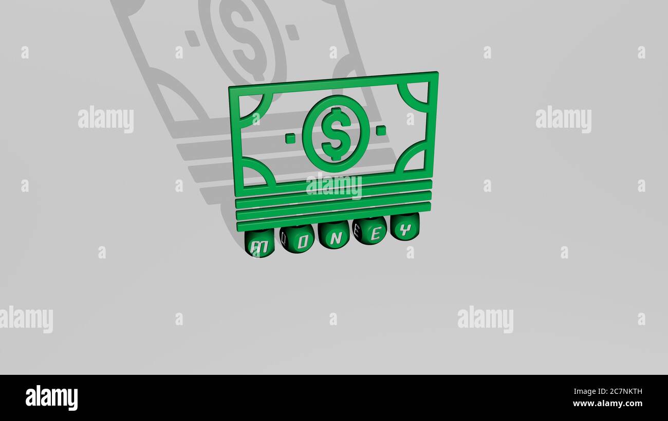 3D illustration of MONEY graphics and text made by metallic dice ...
