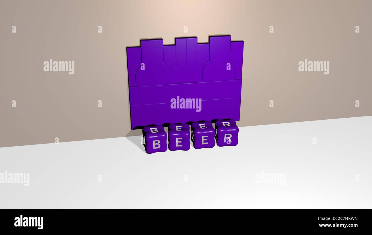 3D graphical image of beer vertically along with text built by metallic ...