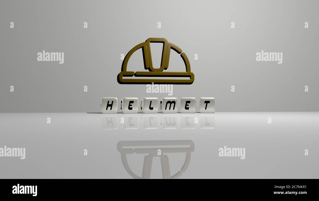 3D illustration of HELMET graphics and text made by metallic dice ...