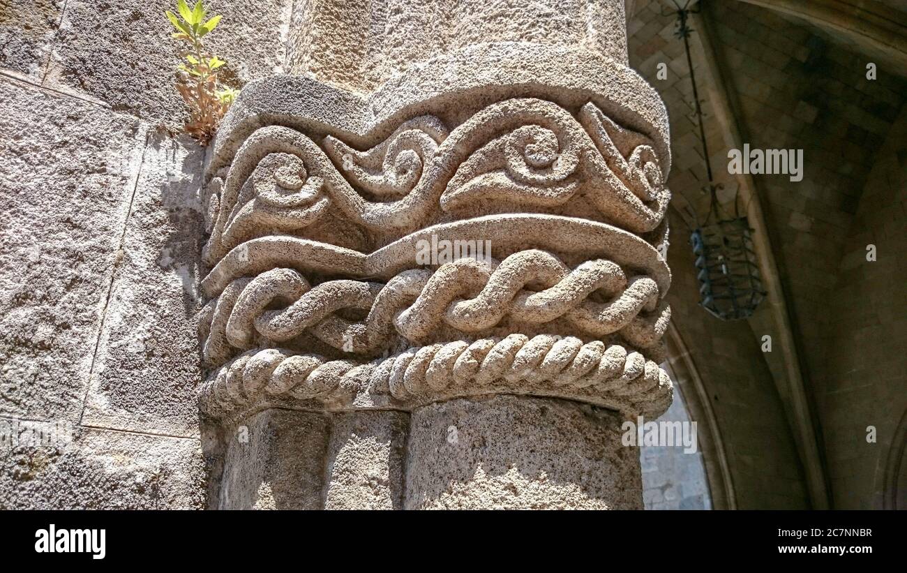 Ionic column detail, greek architecture. decorative element on a stone ...