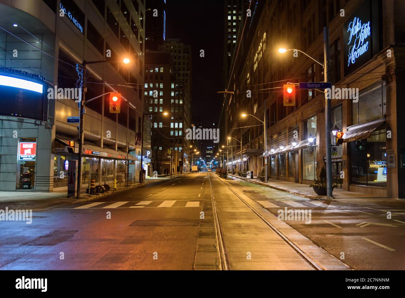TORONTO, CANADA - Jan 18, 2018: Night view of the street of Toronto ...