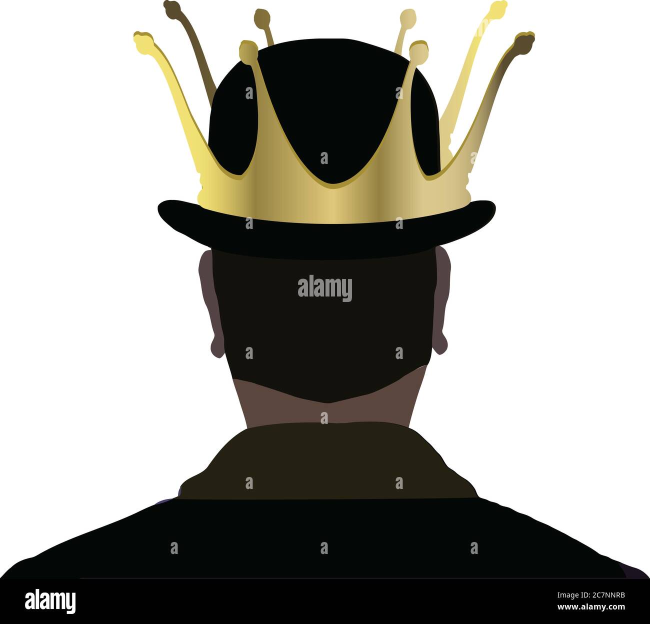 Illustration of the back of a man with a crown on the hat Stock Photo ...