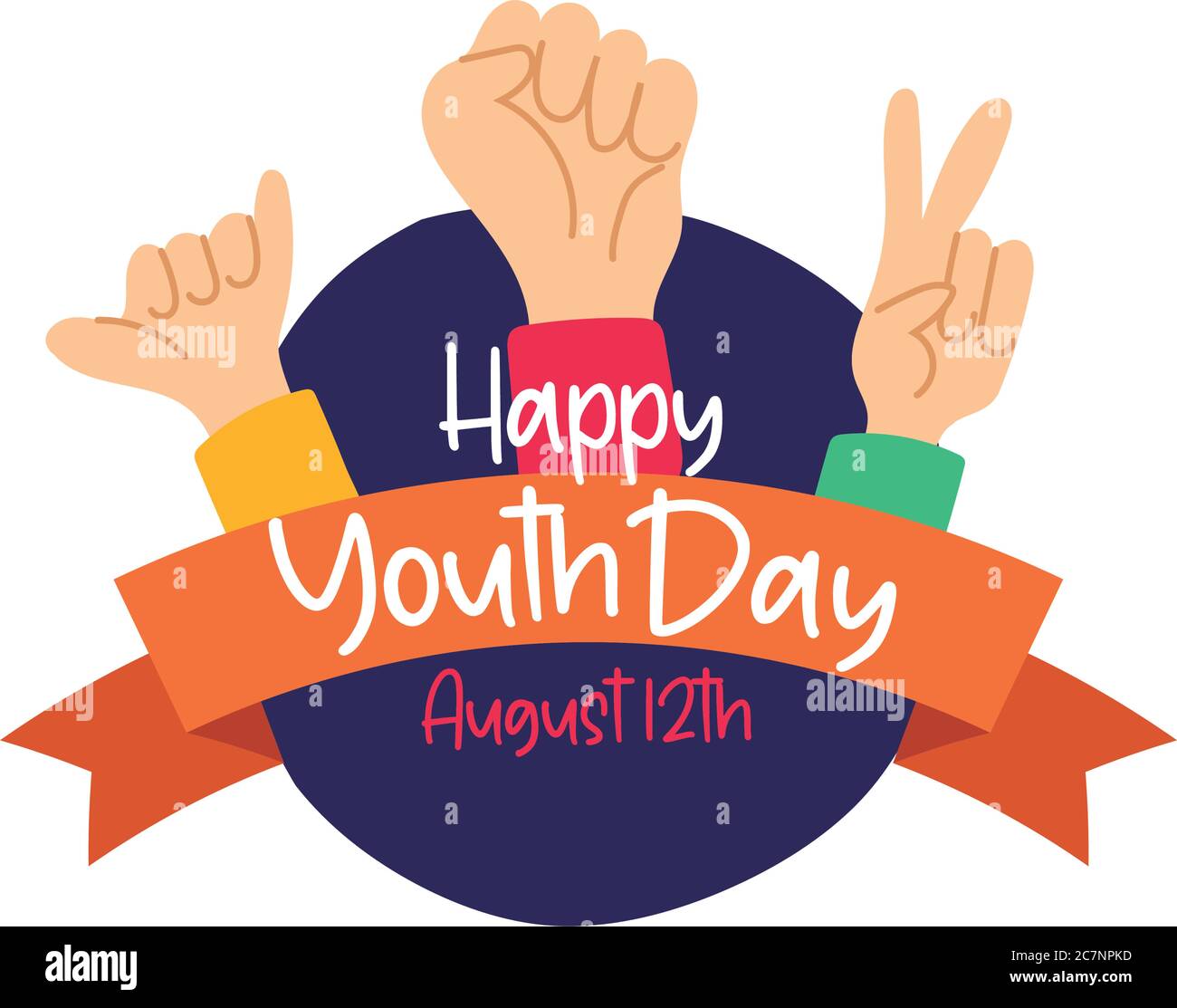 happy youth day lettering with hands symbols flat style vector ...