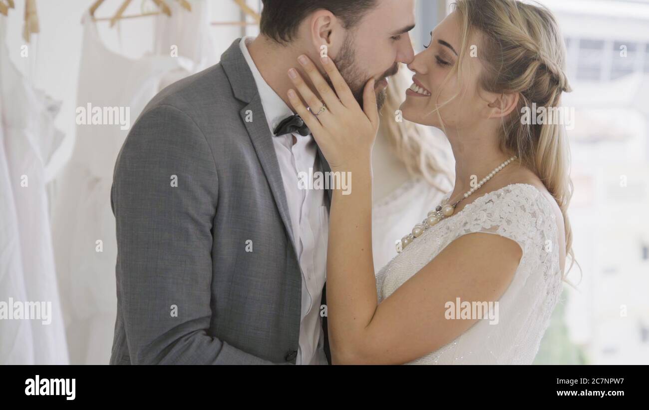 Bride and groom in wedding dress prepare ceremony Stock Photo - Alamy