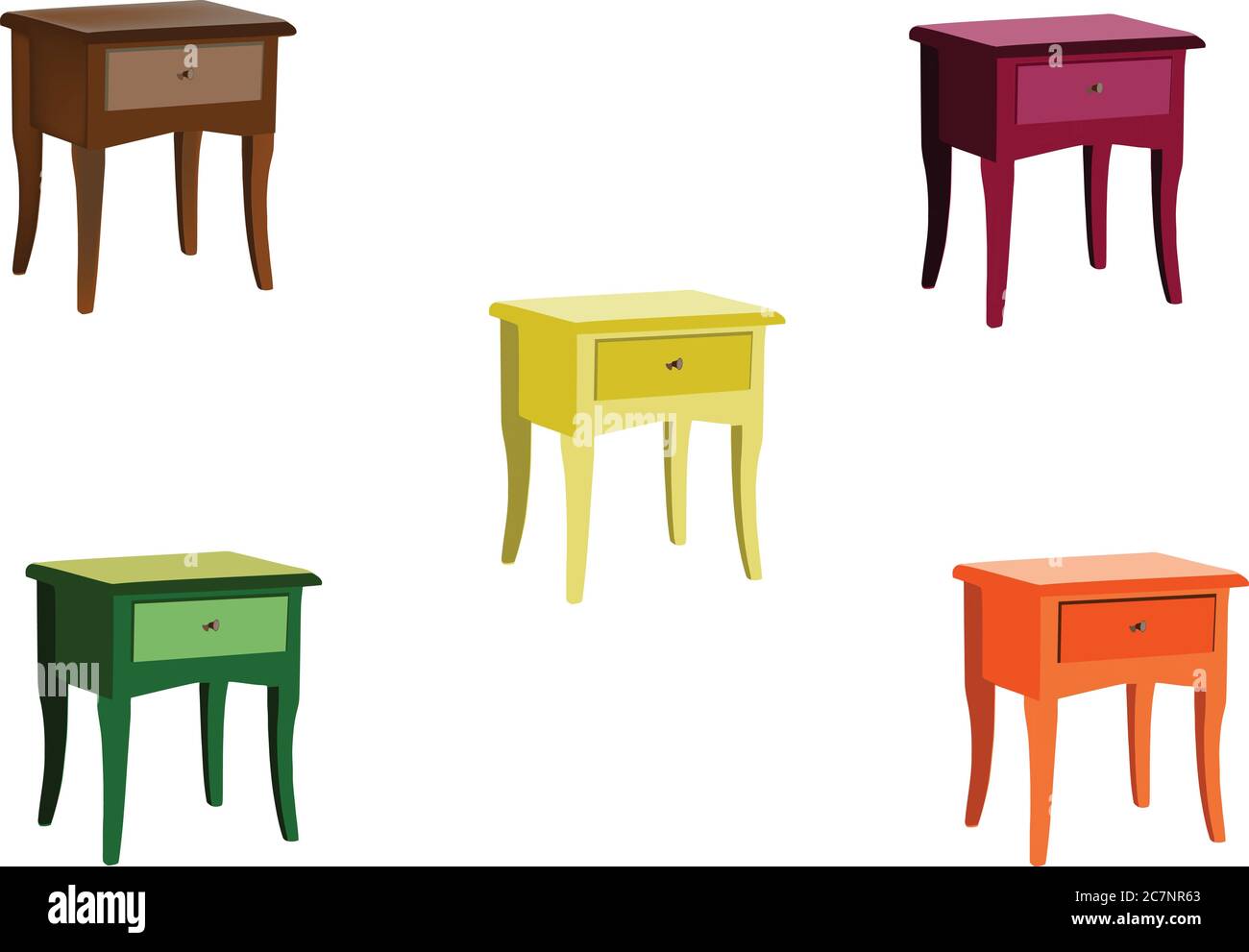Illustrations of colorful nightstands isolated on a white background ...