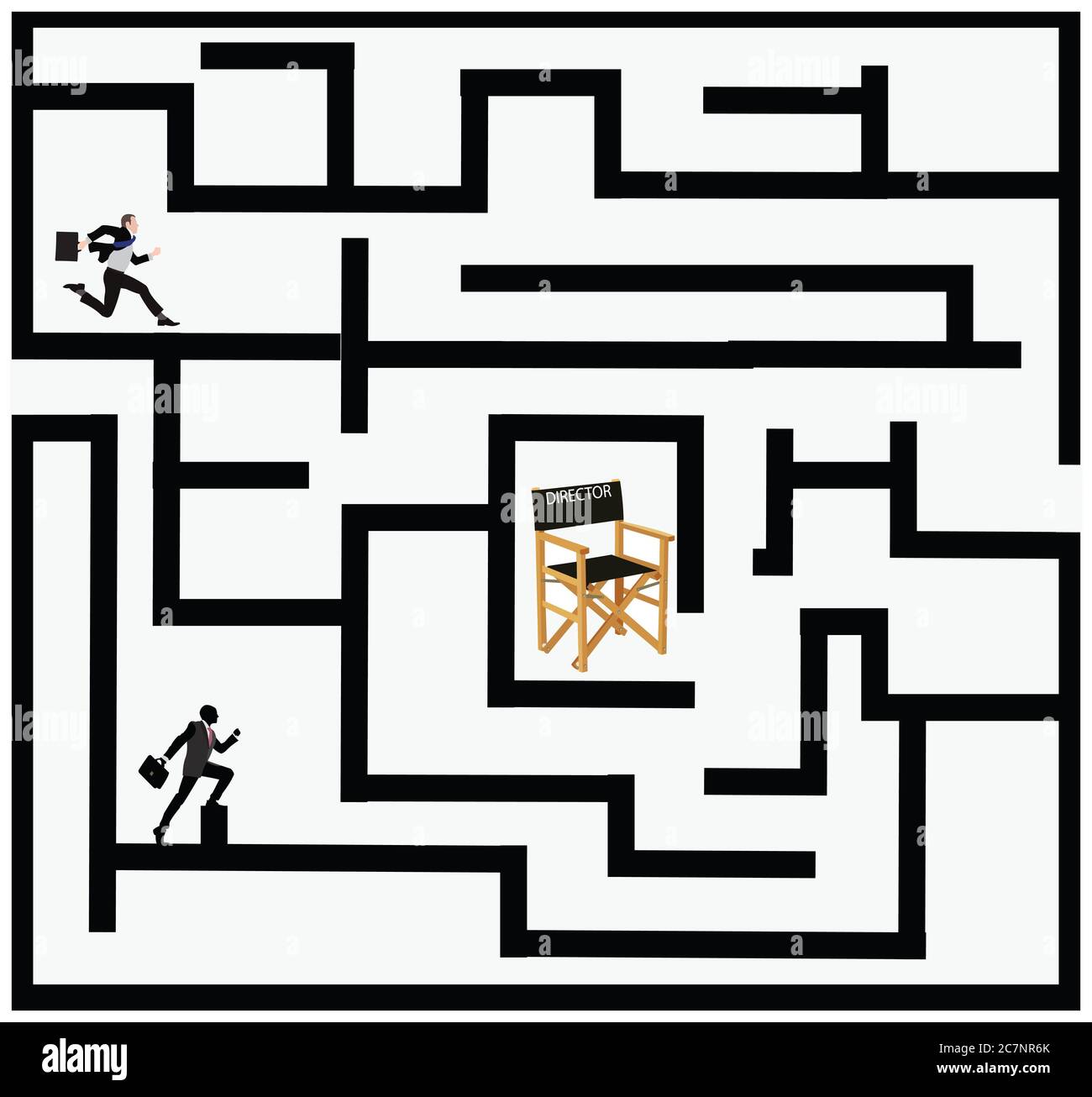 Illustration of businessmen running in a maze to reach a director chair ...