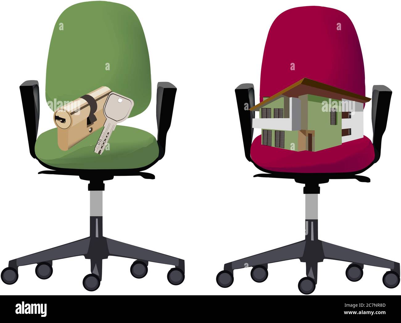 Illustration of the office chairs with house model and keys Stock Photo ...