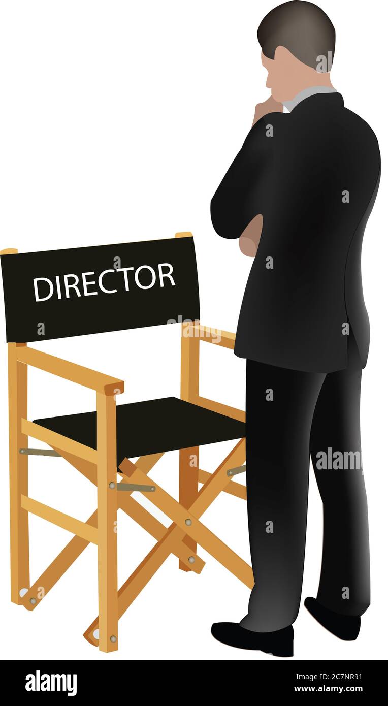 Illustration of a man looking at the director chair and thinking Stock ...