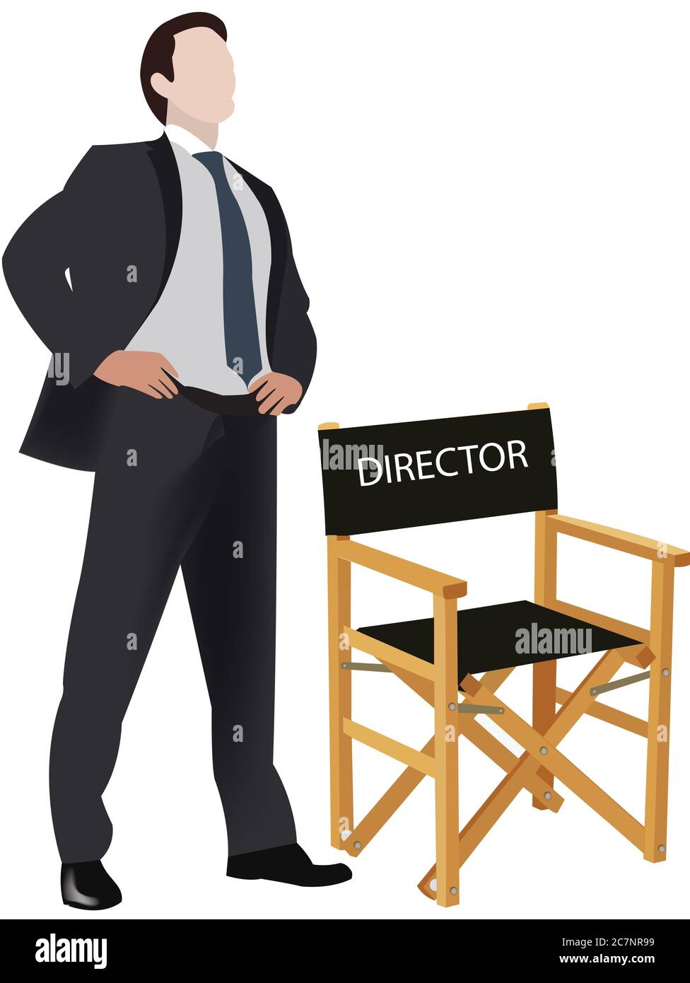Illustration of a man in a suit standing by the director chair Stock ...