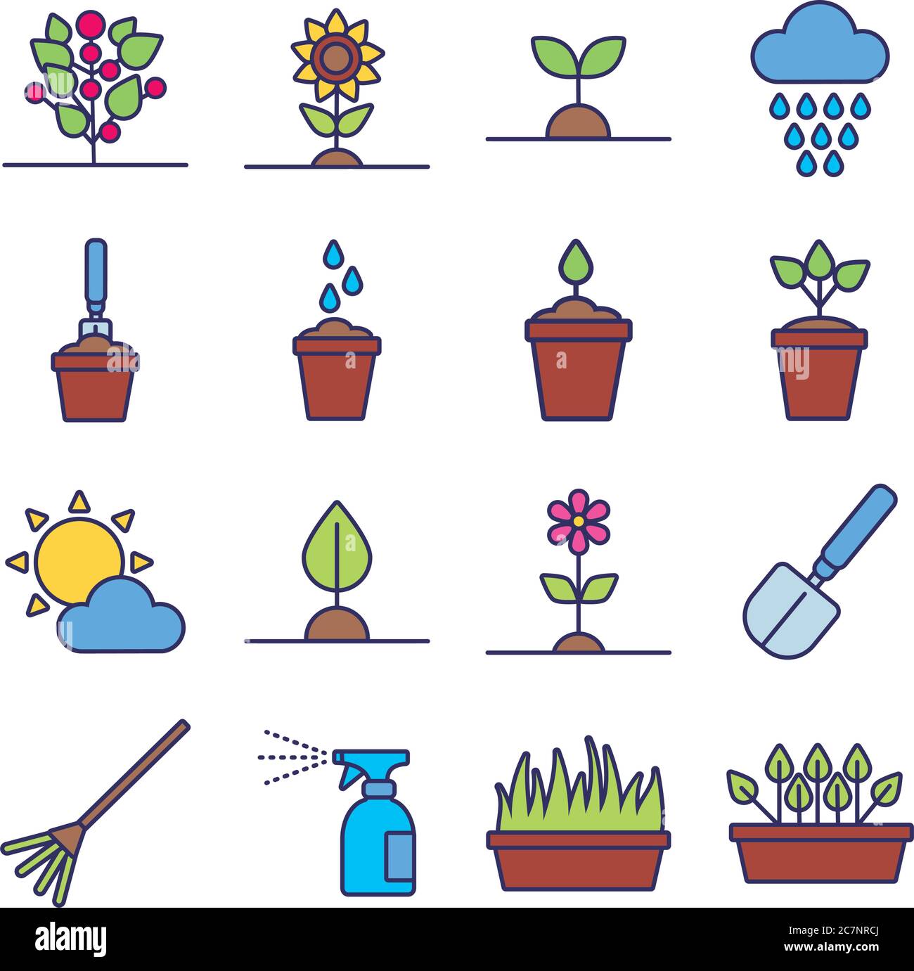 bundle of plant growth line and fill style vector illustration design ...