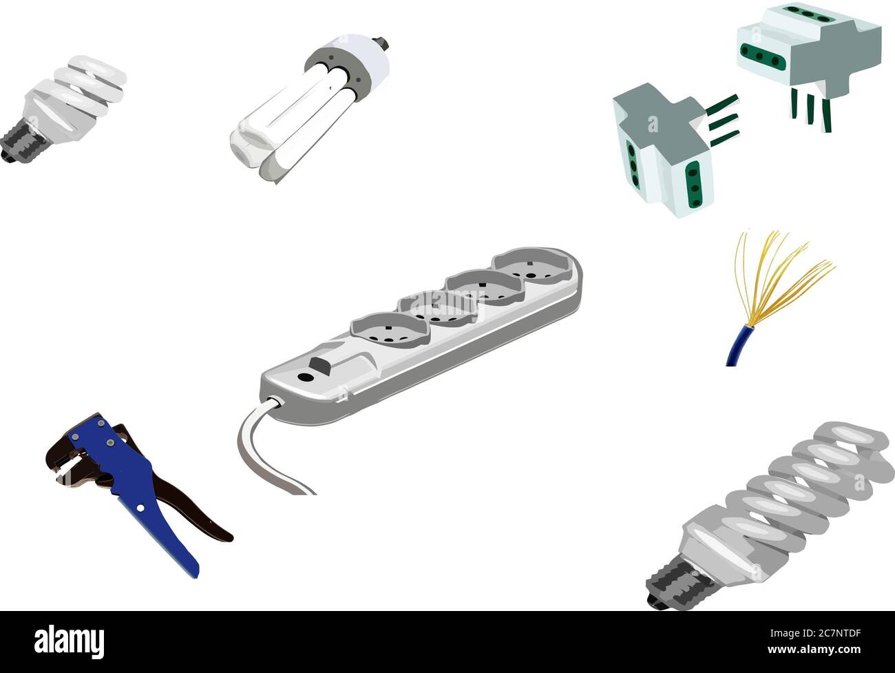 Illustration of the various connectors, extension and LED lamps ...