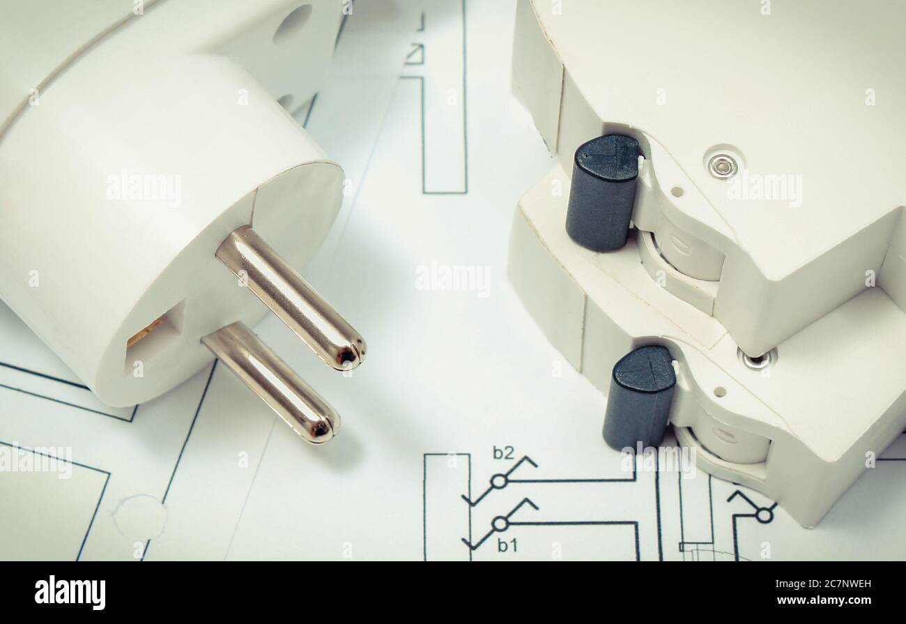 Electric fuse and plug on electrical construction drawing of house ...
