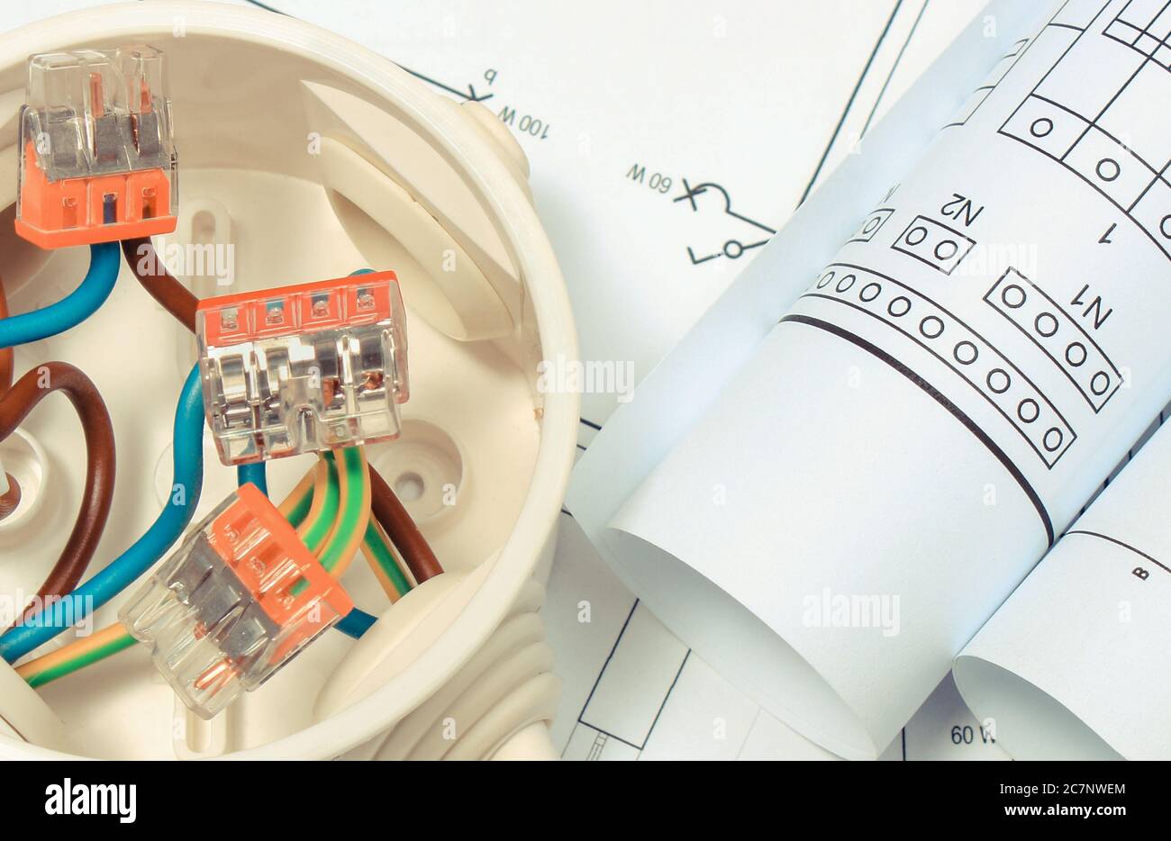 Electrical box with connections of electric copper wires and ...