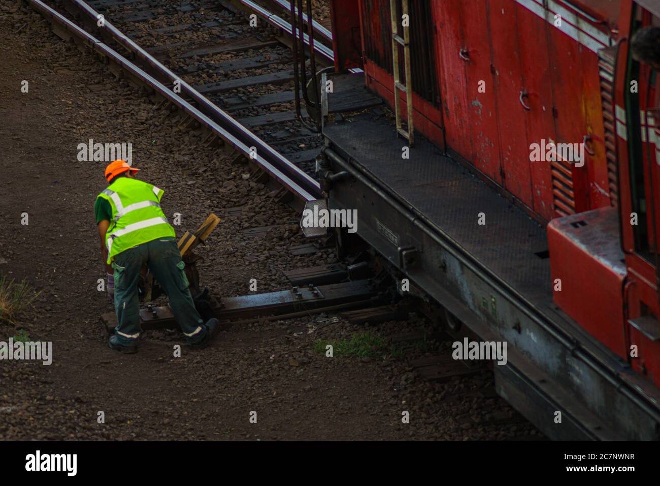 Points man signalman changing the tracks or points of the train ...