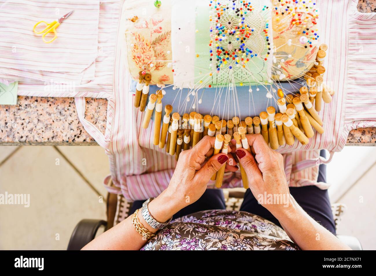 Bobbin lacemaking hi-res stock photography and images - Alamy