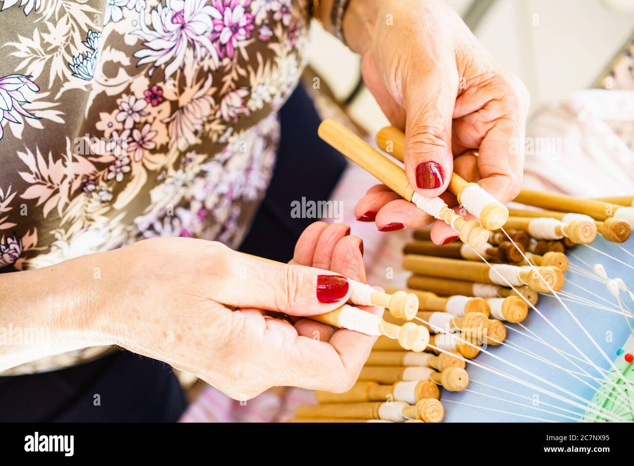 Bobbin lacemaking hi-res stock photography and images - Alamy