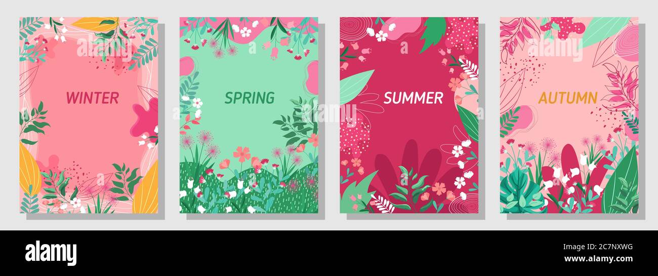 Vector set floral background, Nature background,Four seasons, template ...
