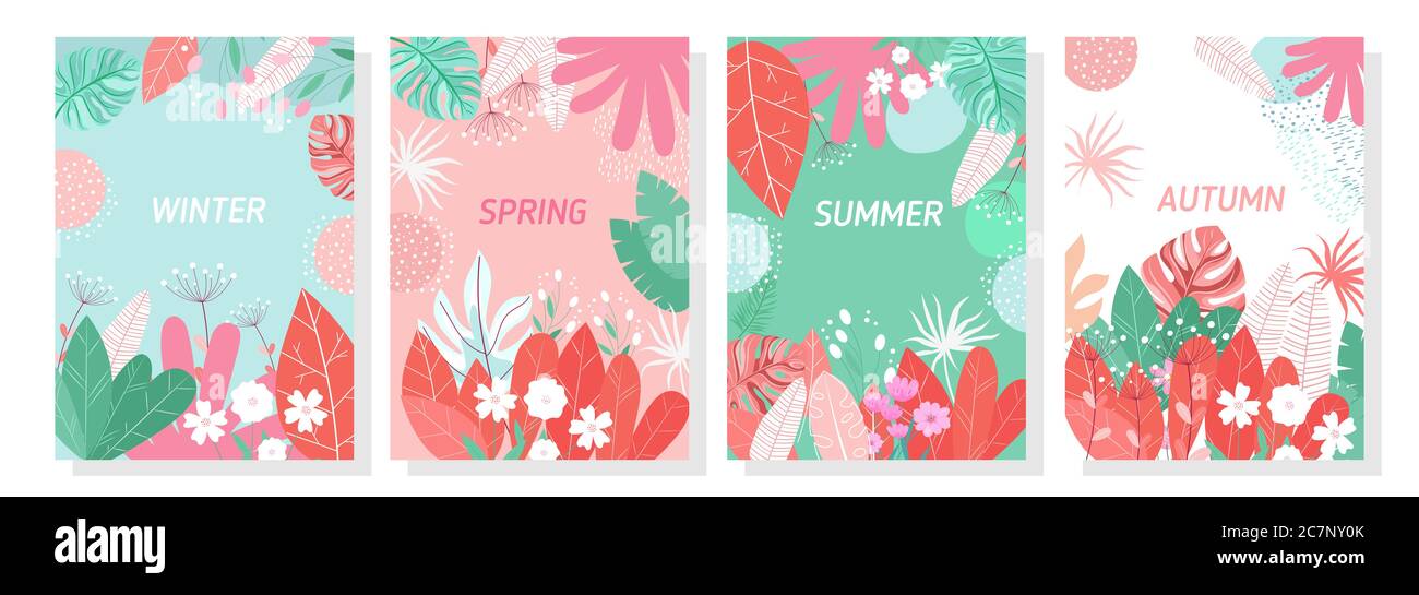 Vector set floral background, Nature background,Four seasons, template ...