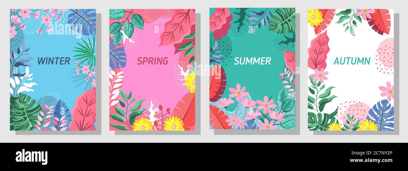 Vector set floral background, Nature background,Four seasons, template ...