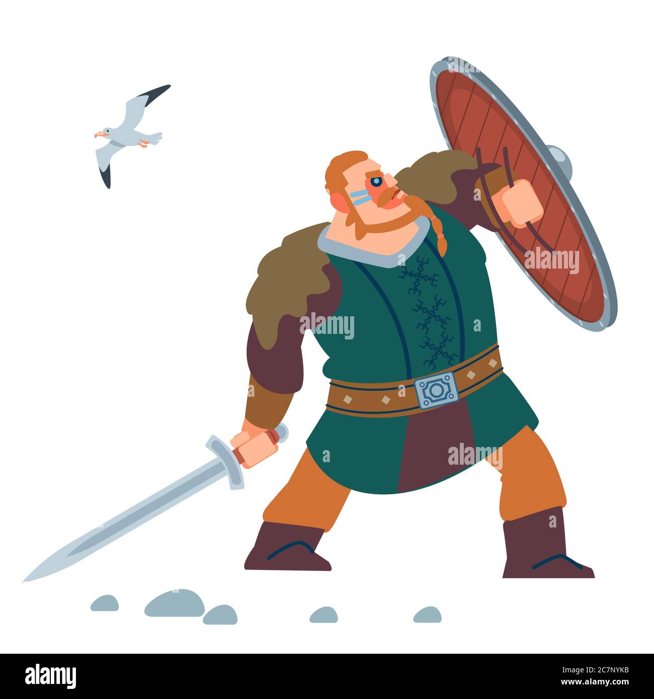 Viking Warrior Defensive Attack. Isolated on white background. Vector ...