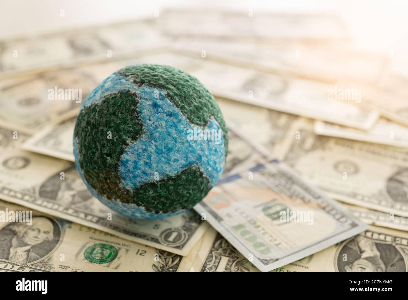global money, Mock up globe on dollar banknote. concept of foreign ...