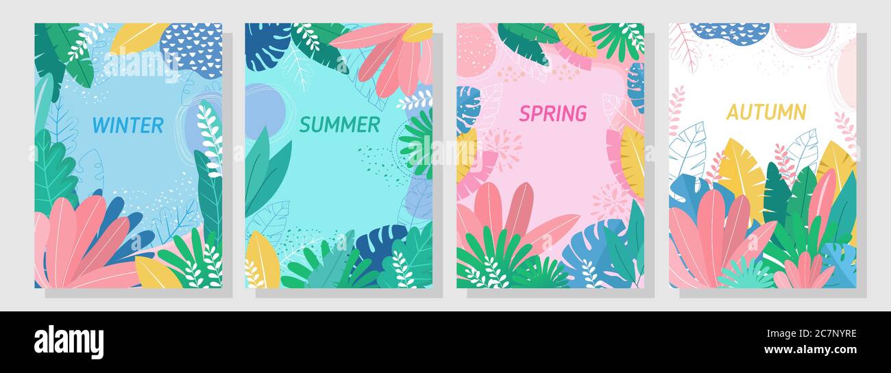 Vector set floral background, Nature background,Four seasons, template ...