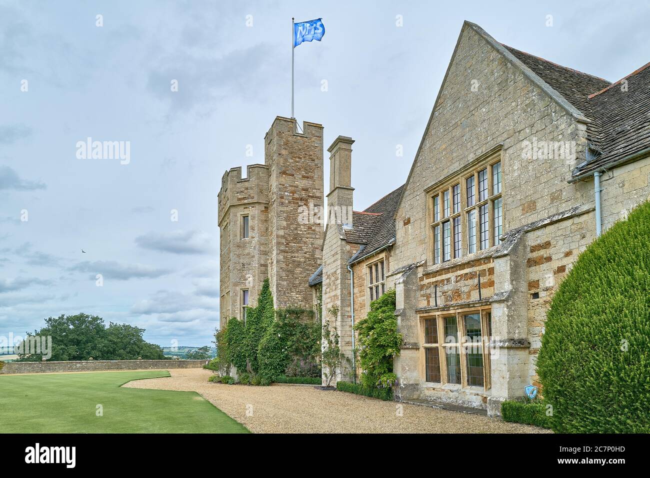 NHS flag flying above Rockingham castle (during the coronavirus crisis ...