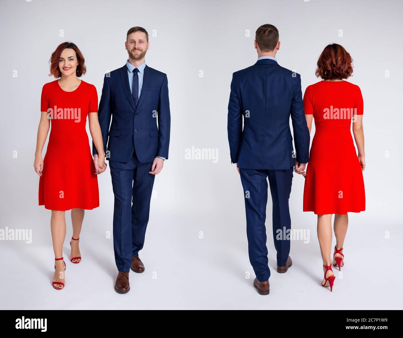 relationship and love concept - front and back view of couple in love ...