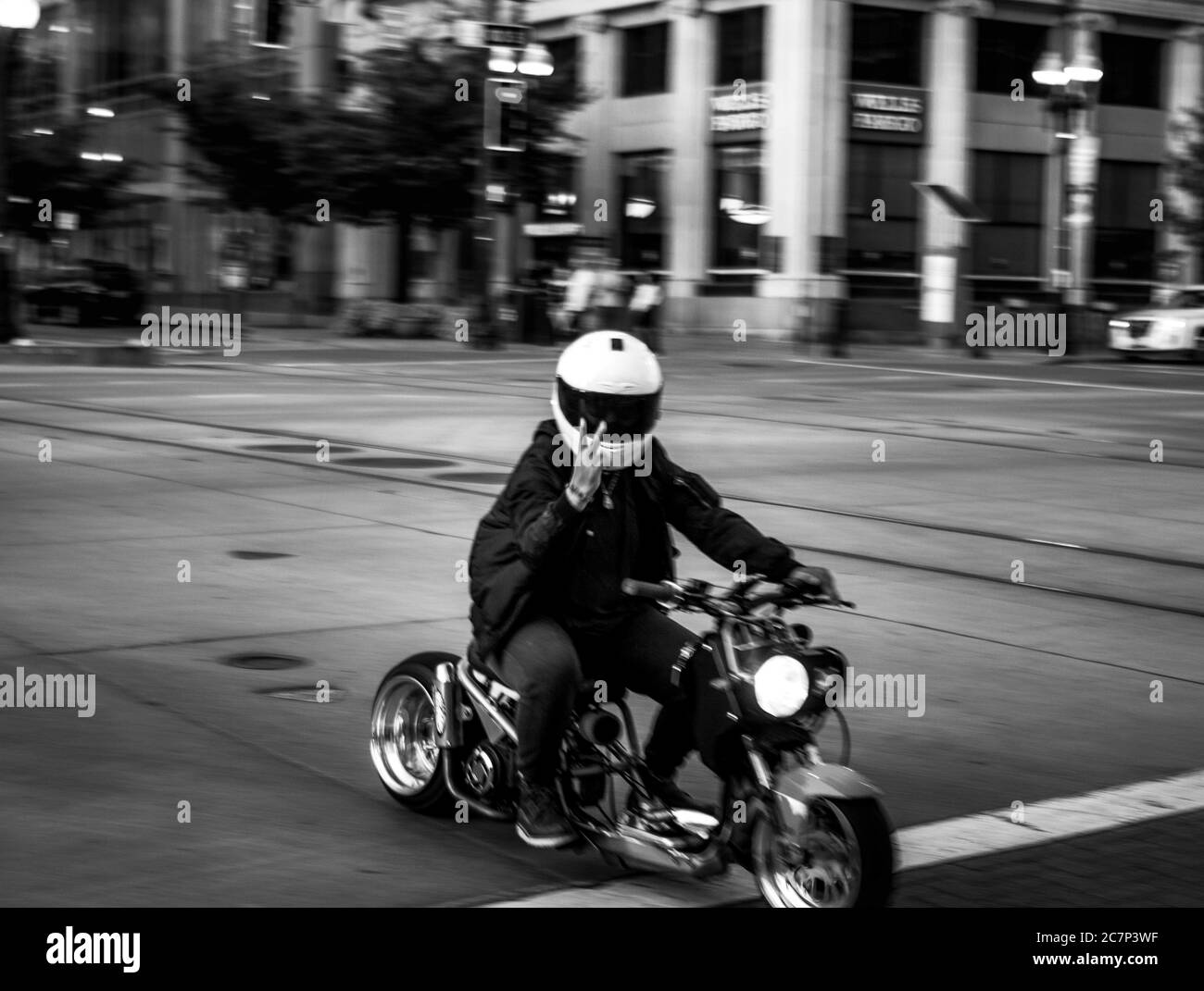 Chopper motorcycle riding speed Black and White Stock Photos & Images ...